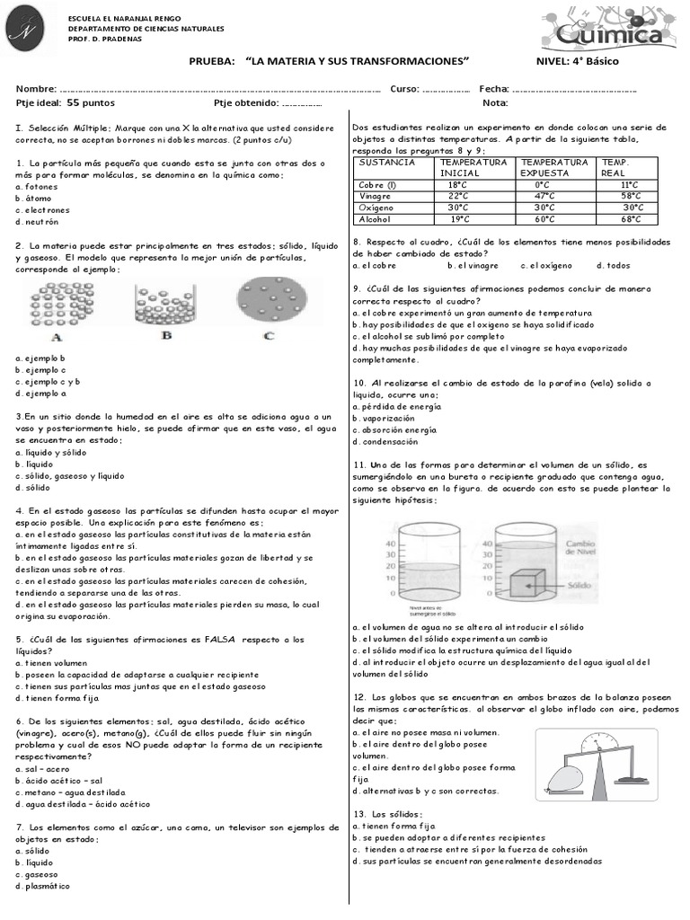 Prueba Estados de La Materia | PDF | Gases | Condensación