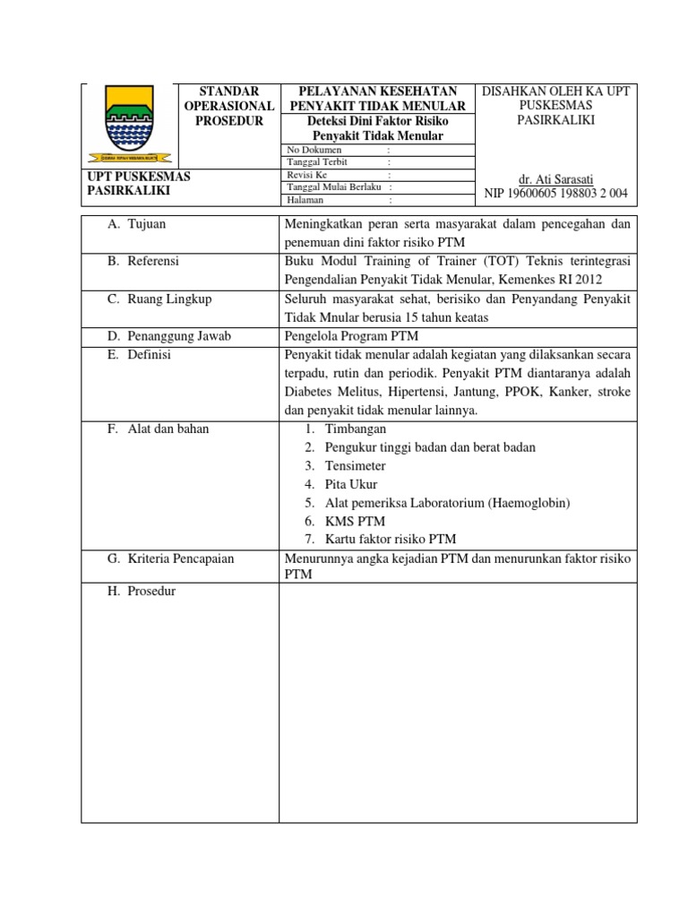 SOP Skrining PTM | PDF