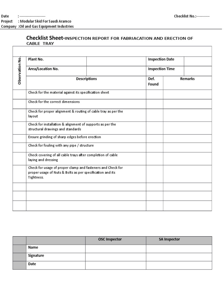 Checklist For Cable Try Fabrication and Eraction | PDF | Technology ...