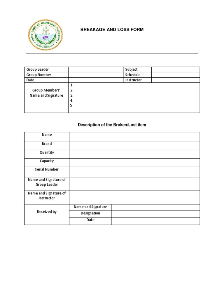 Breakage and Loss Form | PDF