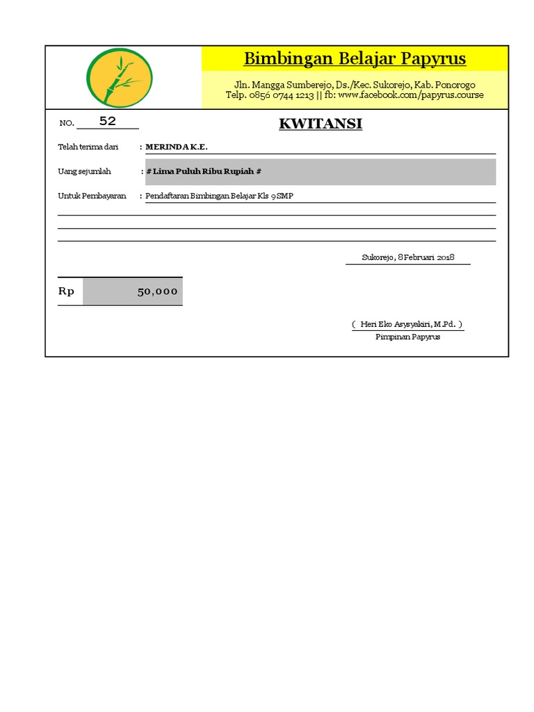 Template Kwitansi Excel Sederhana Ver.1.1 | PDF