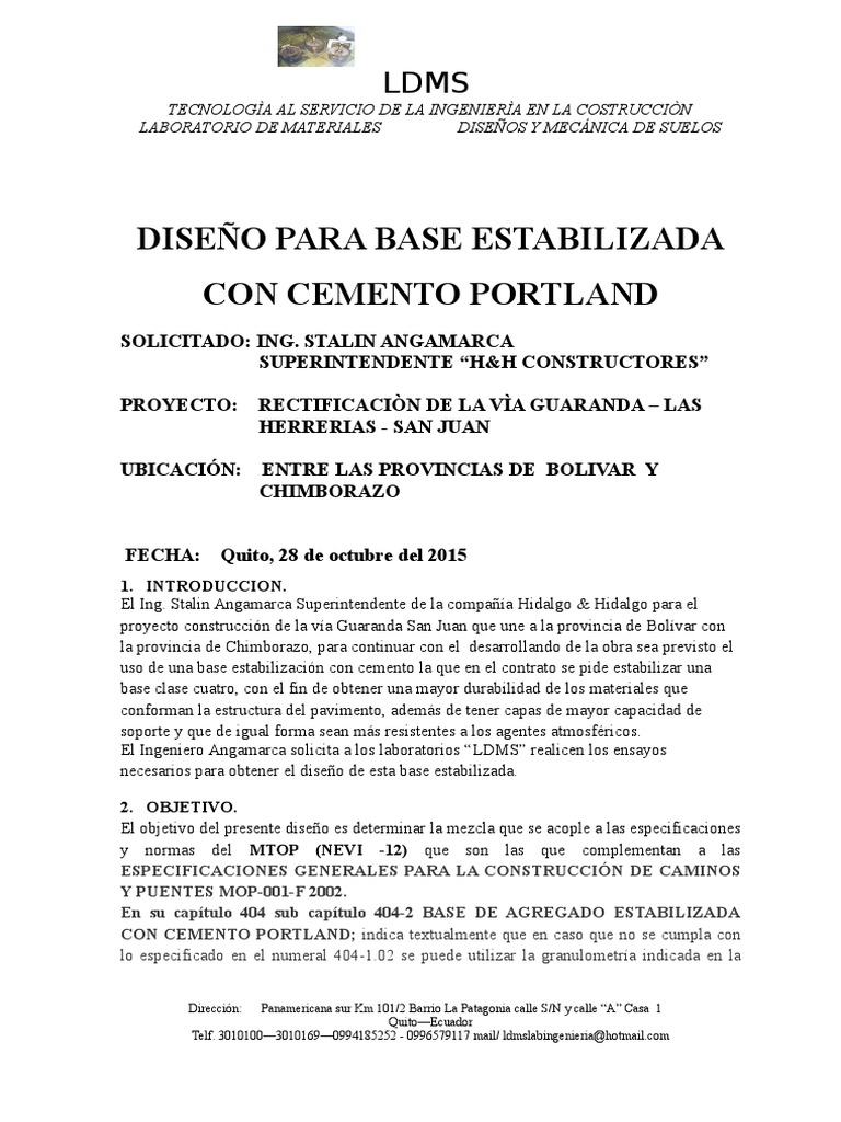 Diseño Base Estabilizada Clase 4 | PDF | Mecánica de suelos | Cemento