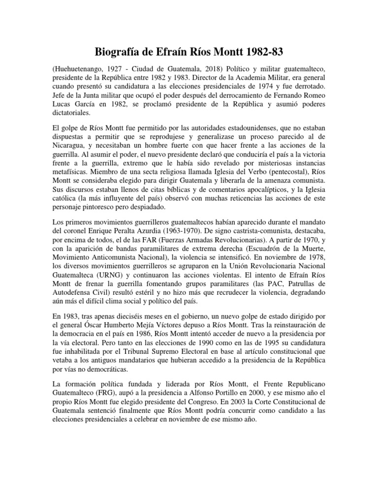 Biografía de Efraín Ríos Montt (1982-1983) | PDF | Guatemala | Elecciones