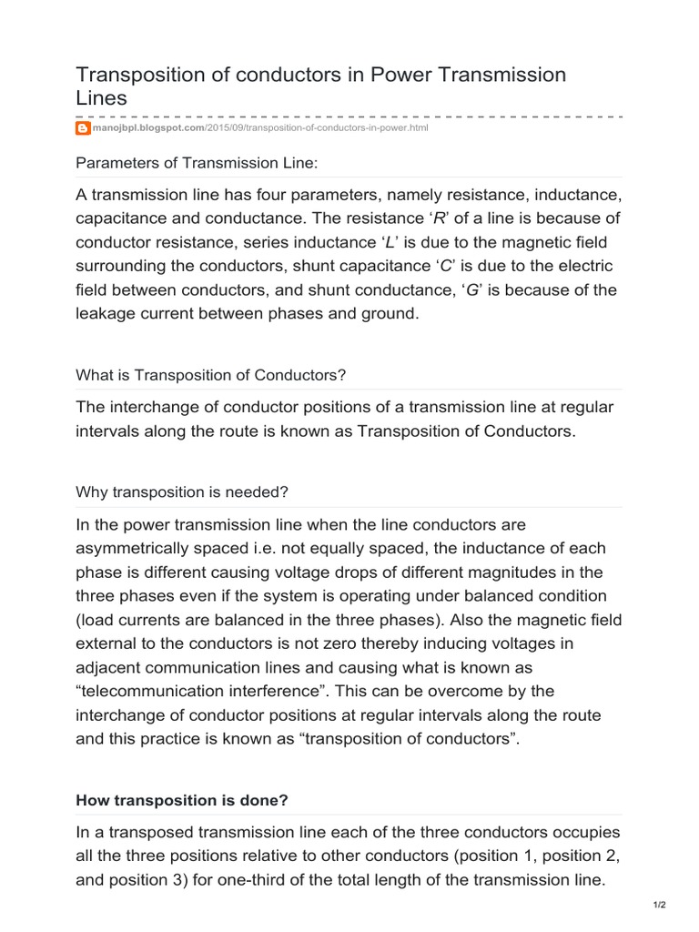 Transposition of Conductors in Power Transmission Lines | PDF