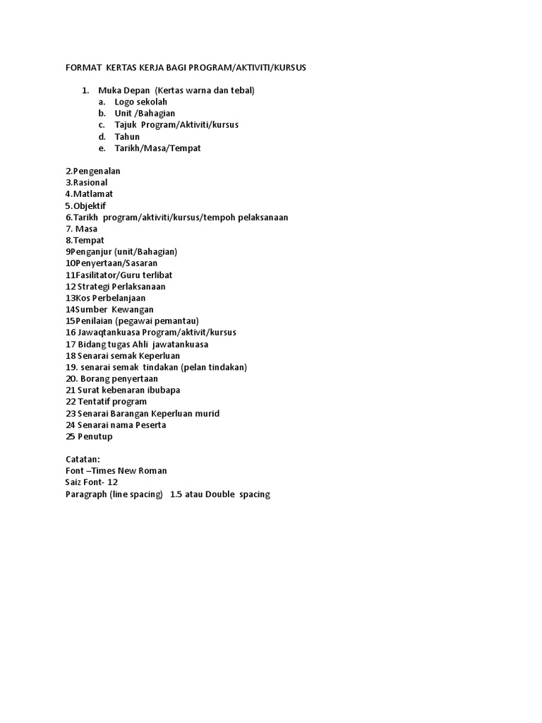 Format Kertas Kerja Bagi Program | PDF