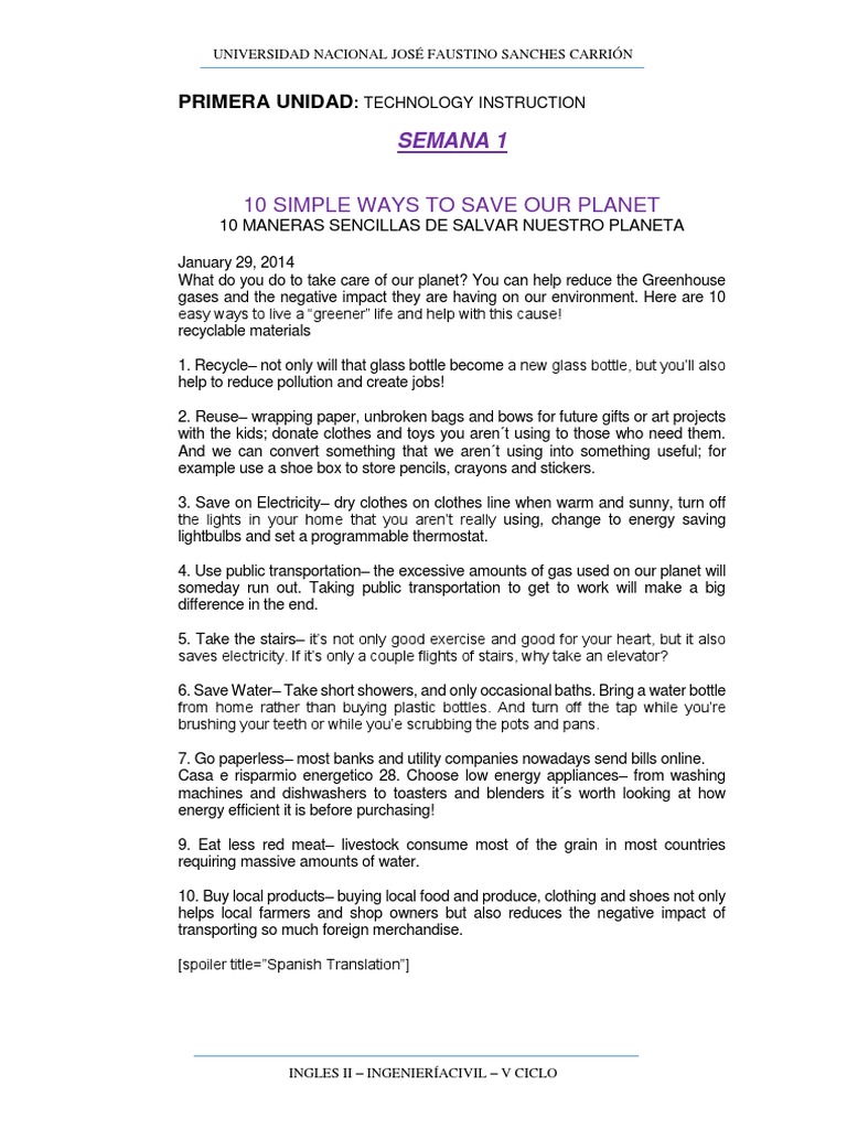 10 Simple Ways To Save Our Planet: Primera Unidad | Download Free PDF ...