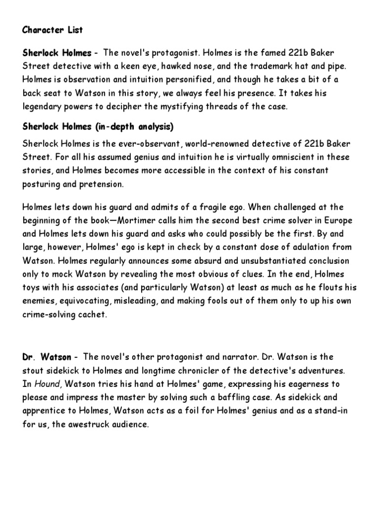 Character List The Hound of Baskervilles | PDF | Sherlock Holmes | Dr. Watson