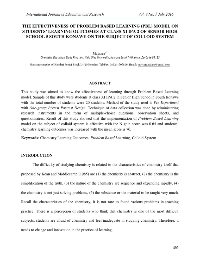 The Effectiveness of Problem Based Learning (PBL) Model On Students ...