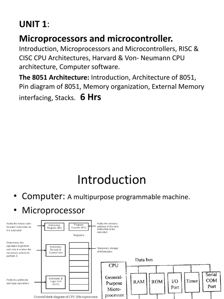 Unit 1: Microprocessors and Microcontroller.: The 8051 Architecture: Introduction, Architecture ...