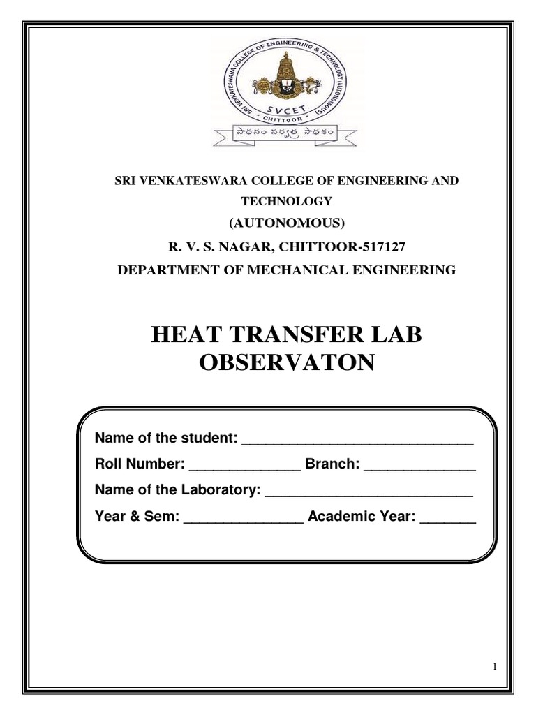 Heat Transfer Lab Observaton: Sri Venkateswara College of Engineering ...