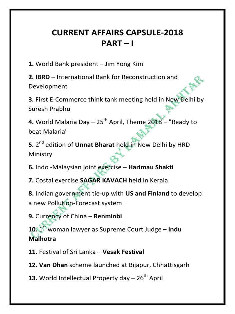 2018 Current Affairs Highlights | PDF | Politics