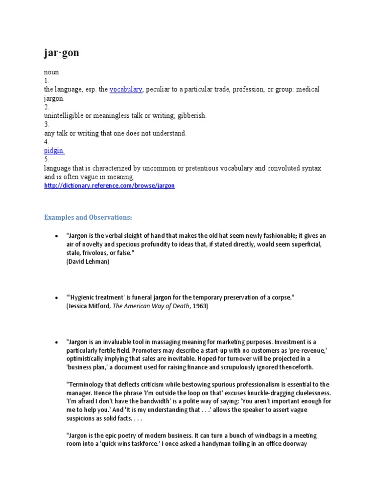 Jar Gon: Vocabulary | PDF | Swot Analysis | Jargon