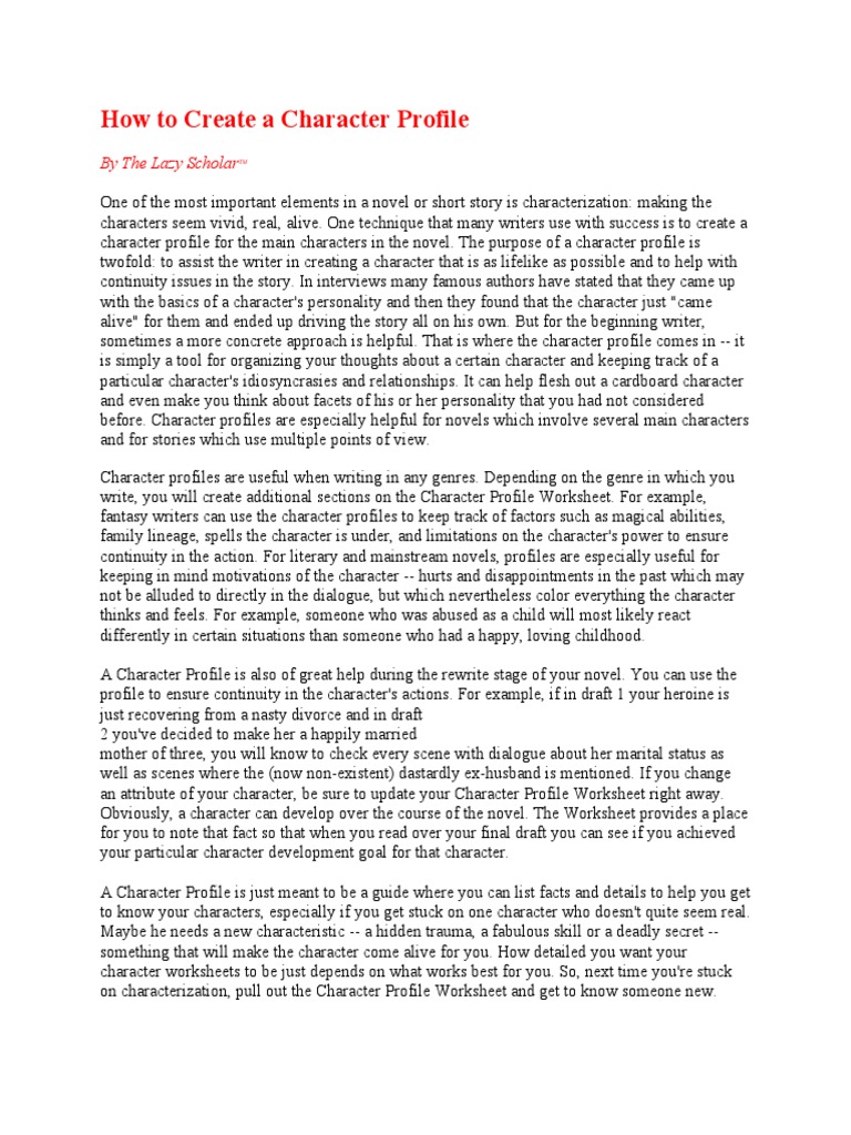 How To Create A Character Profile | PDF | Odor | Writers