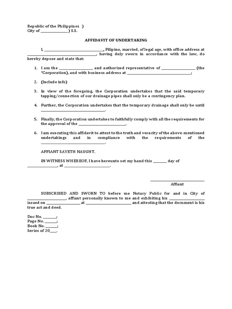 Draft Affidavit of Undertaking | PDF