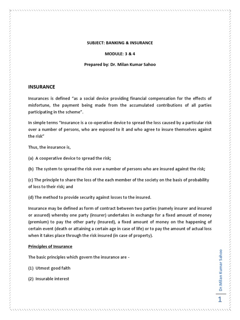 Banking and Insurance 3 &4 (Millan Sir) | PDF | Insurance | Risk Management