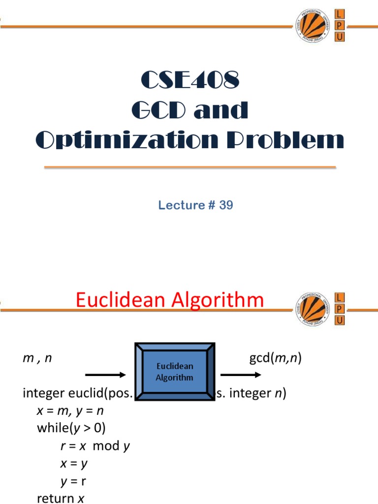 Lecture 39 (GCD) | PDF | Discrete Mathematics | Combinatorics