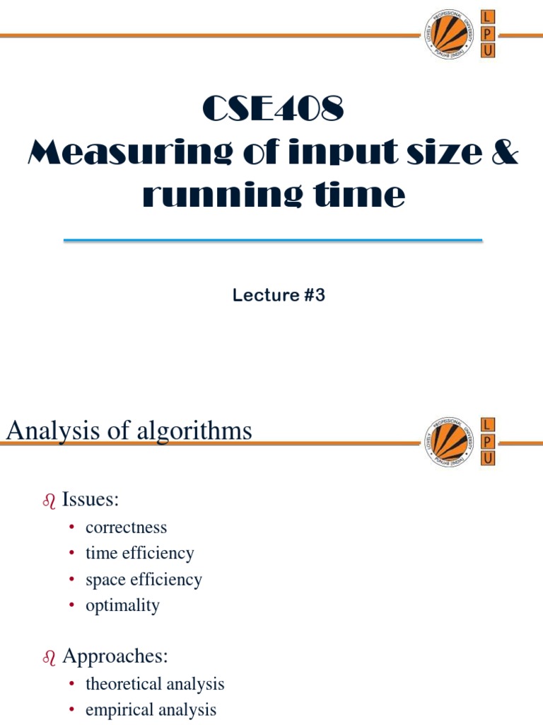 CSE408 Measuring of Input Size & Running Time: Lecture #3 | PDF | Applied Mathematics ...
