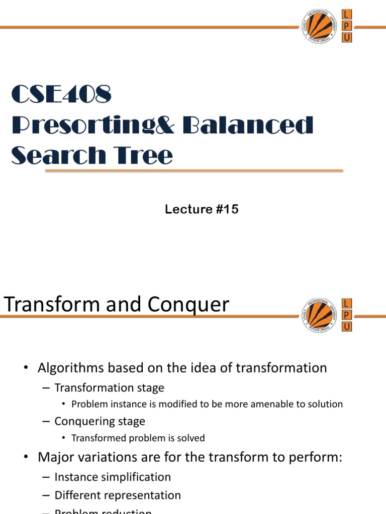 Lecture15 (Presorting, BST) | PDF | Algorithms And Data Structures | Theoretical Computer Science