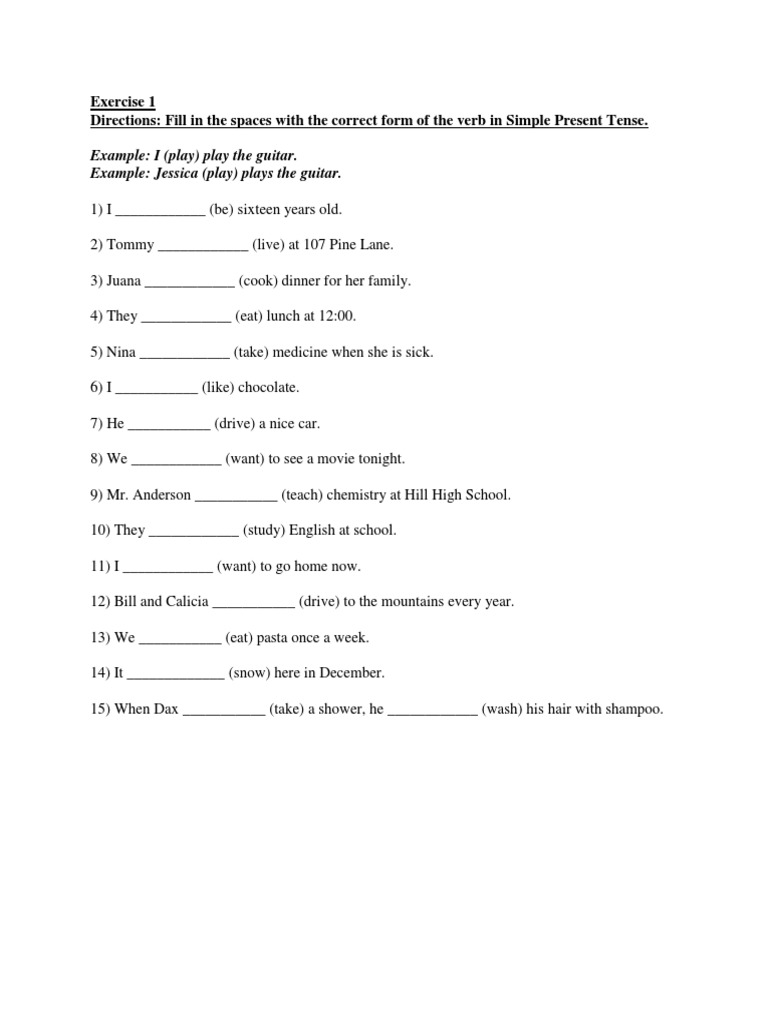 Simple Present Tense - Exercise | PDF