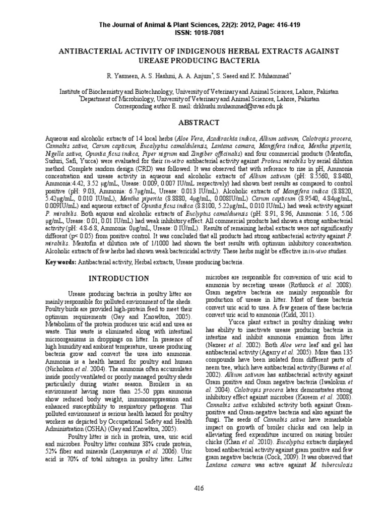 Anti Urease Effect | PDF | Urea | Poultry Farming