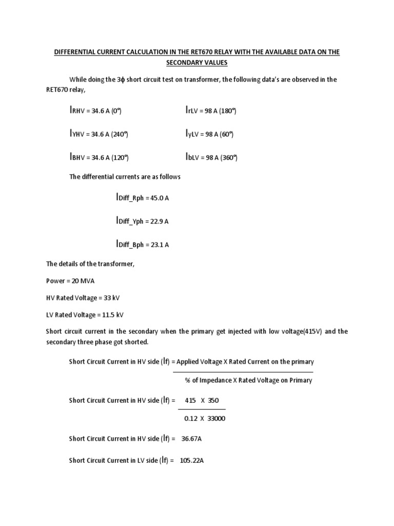 RET670 Matrix Calculation With The Measured Current PDF | PDF ...