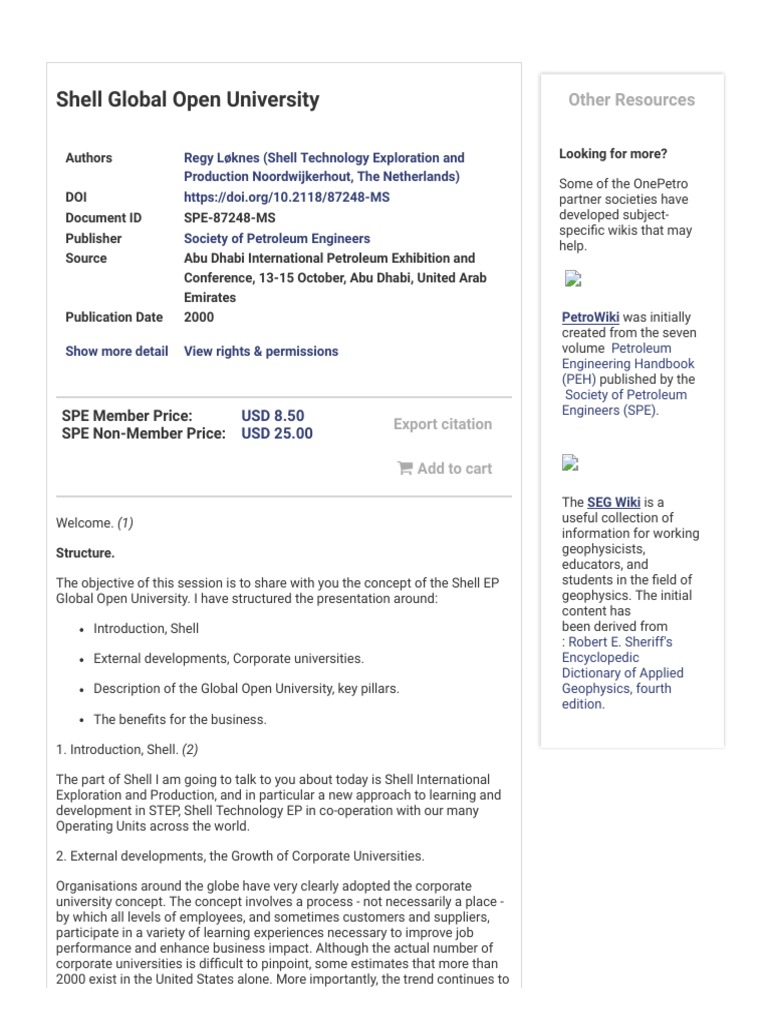 Shell Global Open University - OnePetro | PDF | Business | Economies