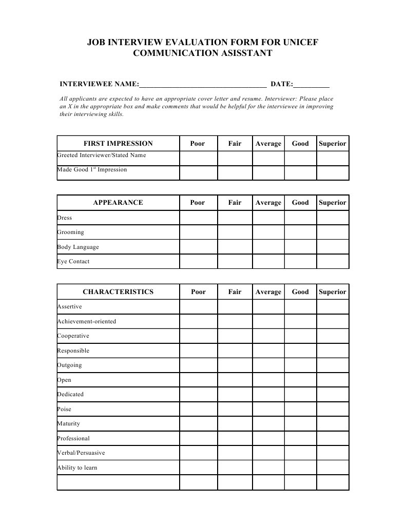 UNICEF Communication Assistant Interview Evaluation | PDF