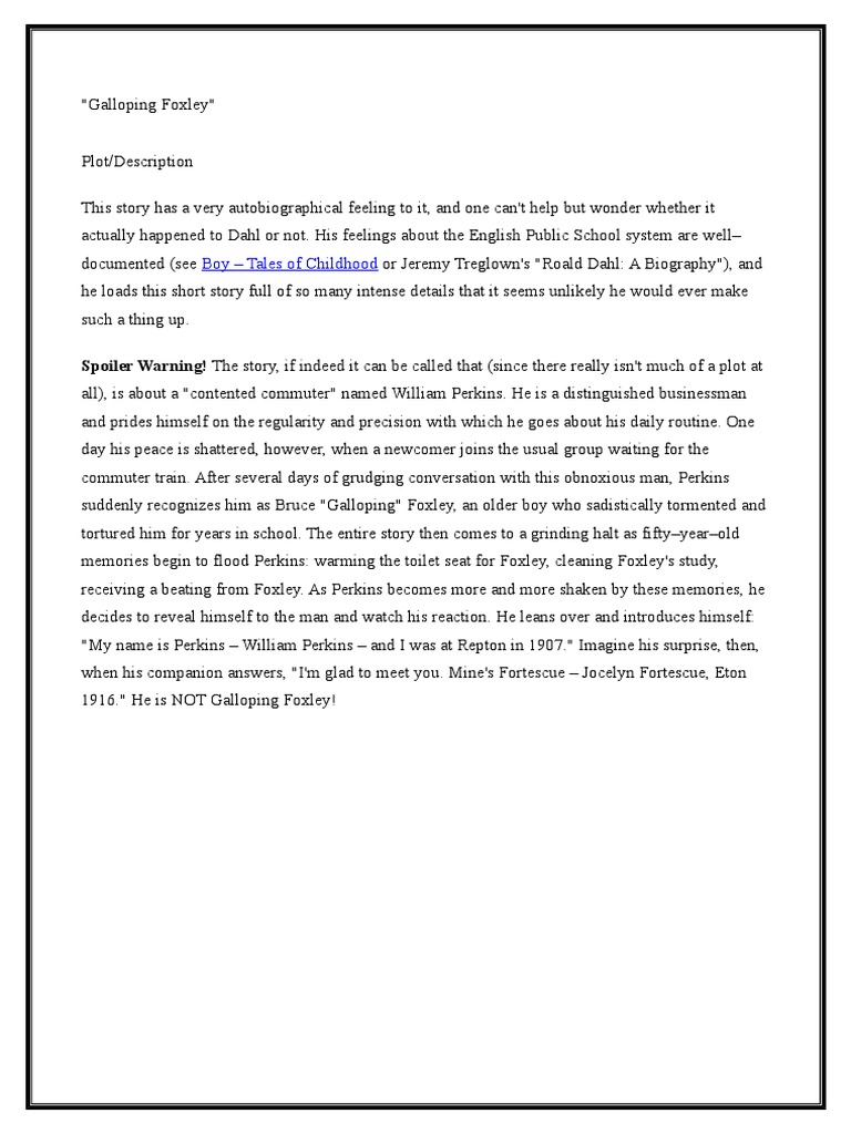 Galloping Foxley Synopsis and Worksheet | PDF