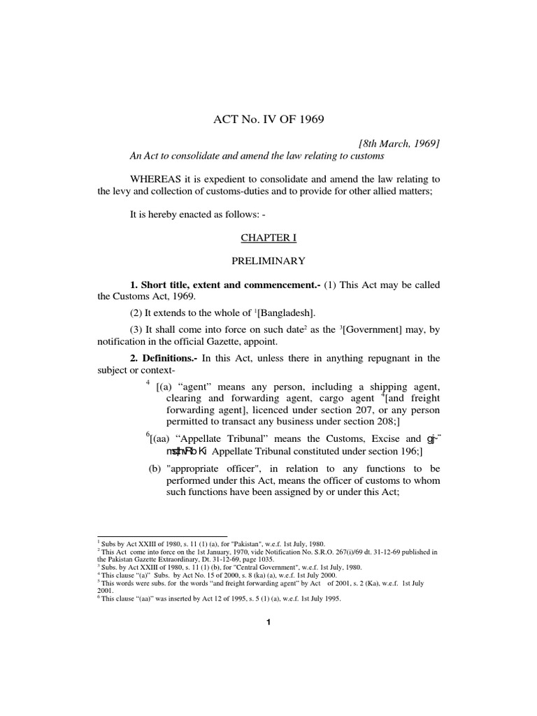The Customs Act 1969 | PDF | Customs | Warehouse