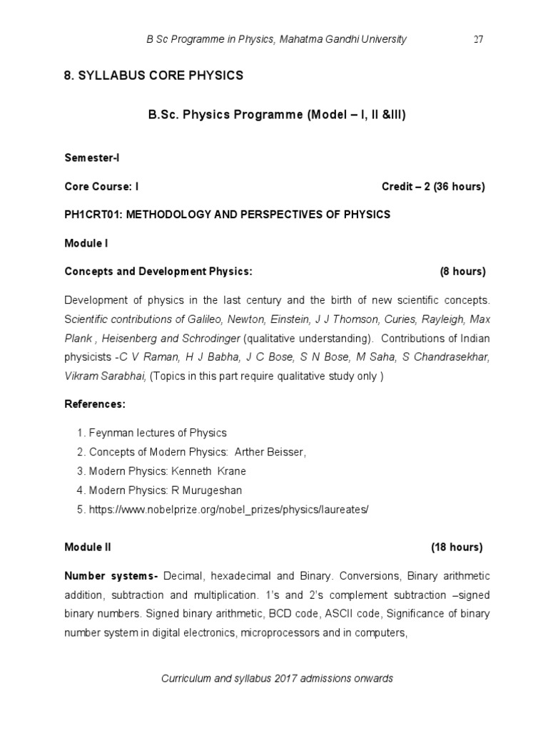 Pages From B SC Physics Syllabus UG CBCS 2017 | PDF | Bending | Fluid ...