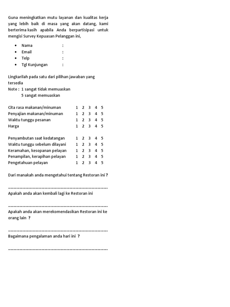 Form Kepuasan pelanggan restoran.docx