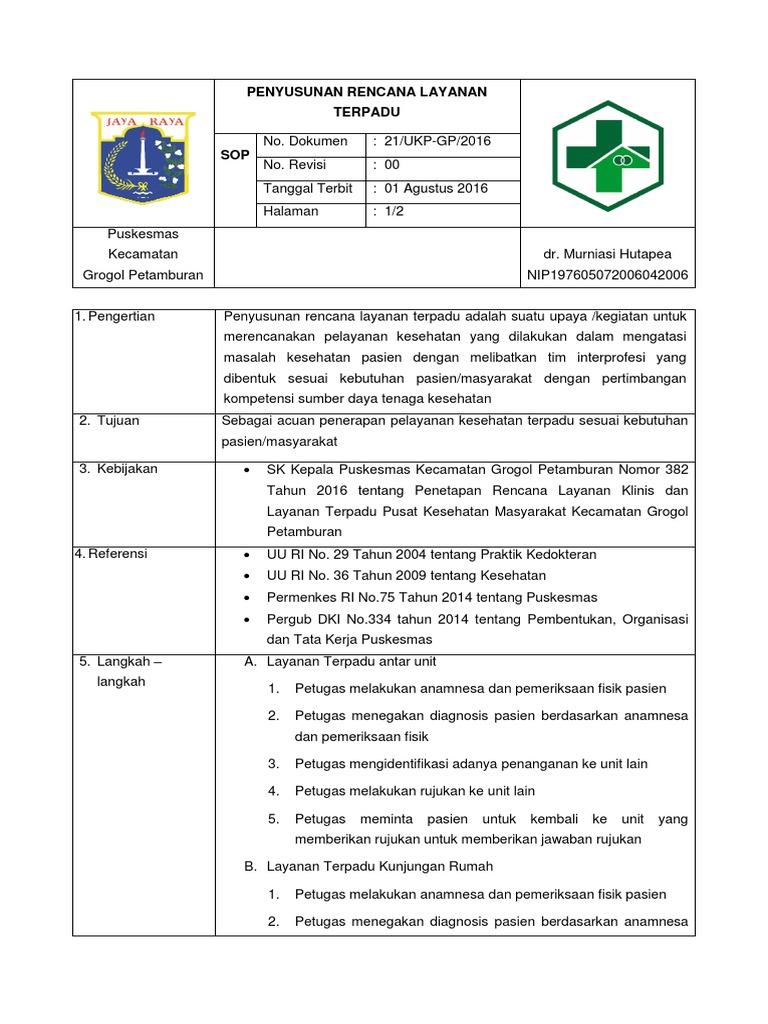 Sop Penyusunan Rencana Layanan Terpadu | PDF
