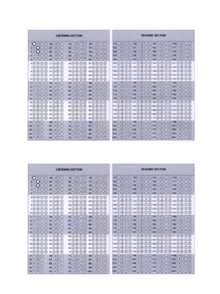 Toeic Answer Sheet