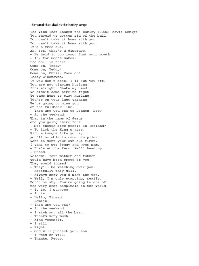 The Wind That Shakes The Barley Script | PDF | Unrest