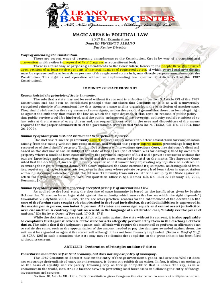 Political Law: Constitutional Amendments & State Immunity | PDF ...