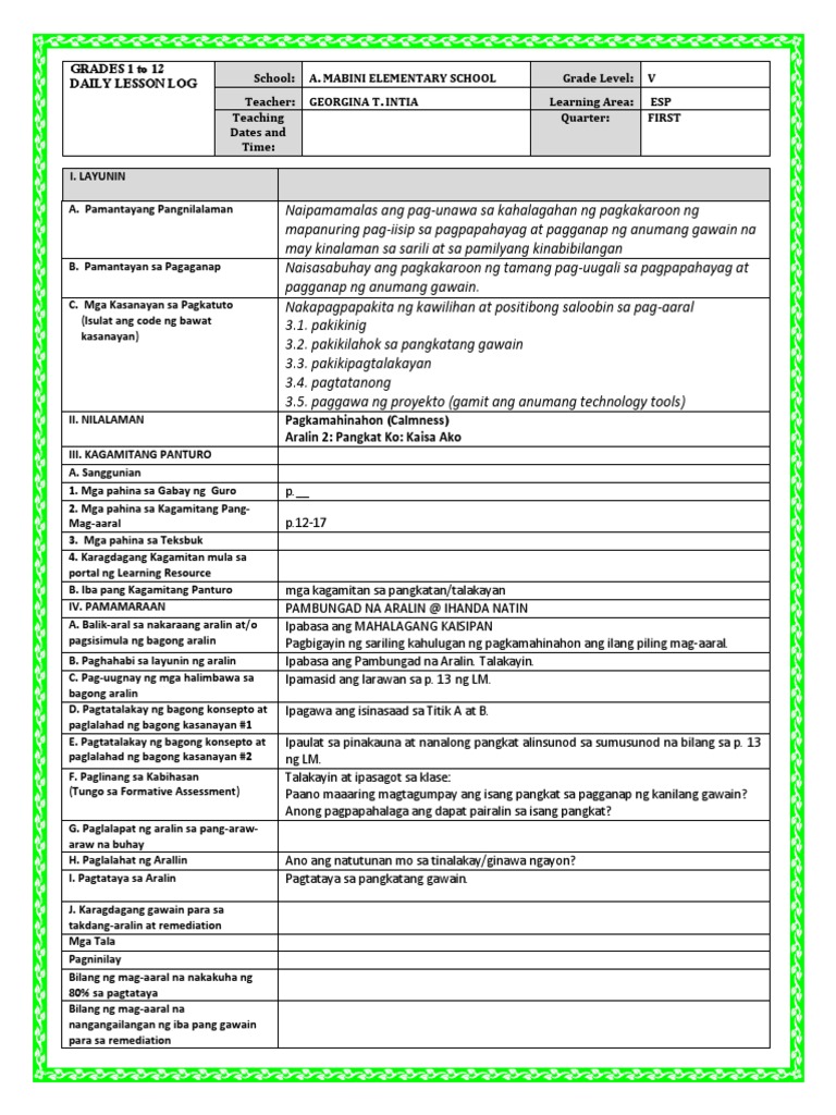DLL Esp 5 Q1 W2 | PDF