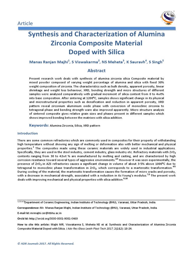 Synthesis and Characterization of Alumina Zirconia Composite Material ...