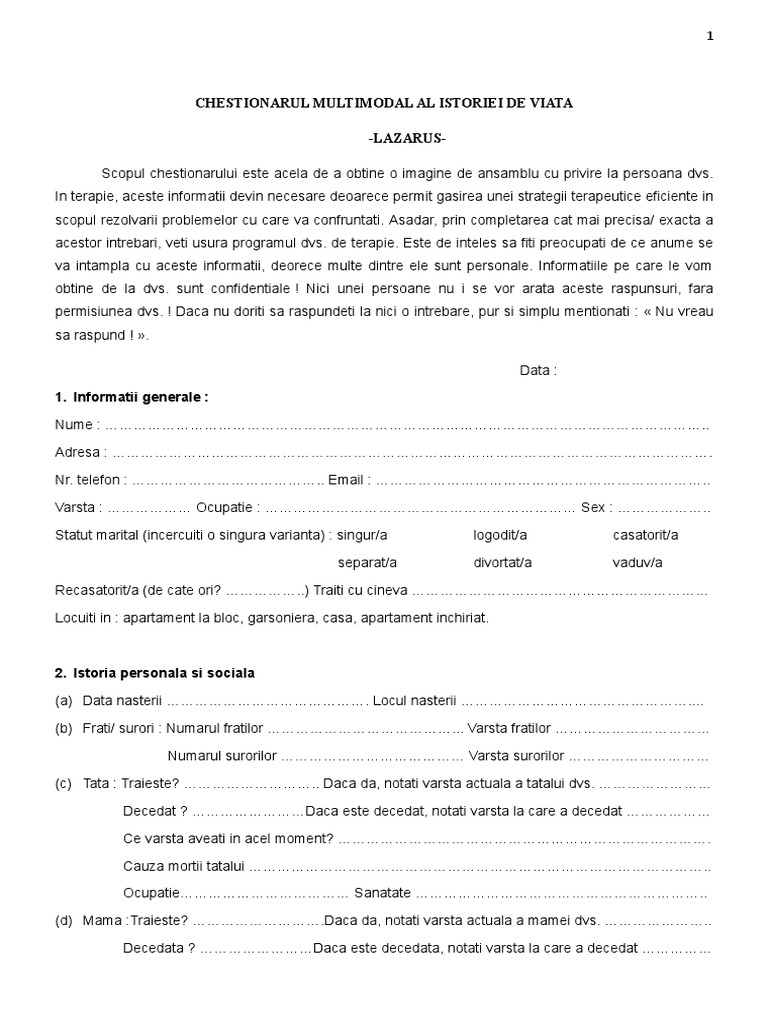 Chestionarul Multimodal LAZARUS | PDF | Science & Mathematics