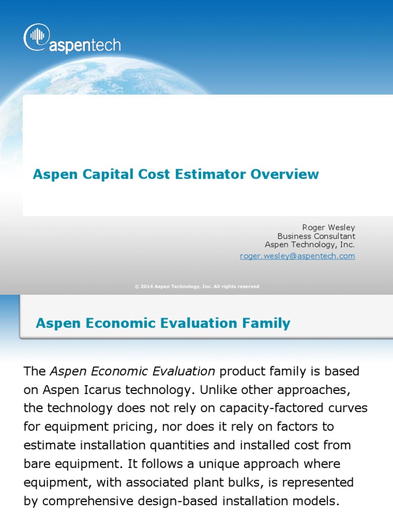 2014 0224 Aspen Capital Cost Estimator Overview-AACE 25 Feb 2014 PDF ...