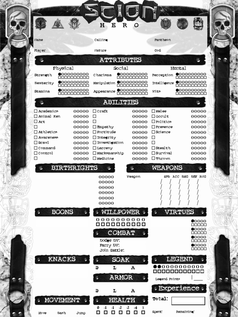 Scion - Hero - Character Sheet 4-Page - Editable PDF | PDF | Role ...