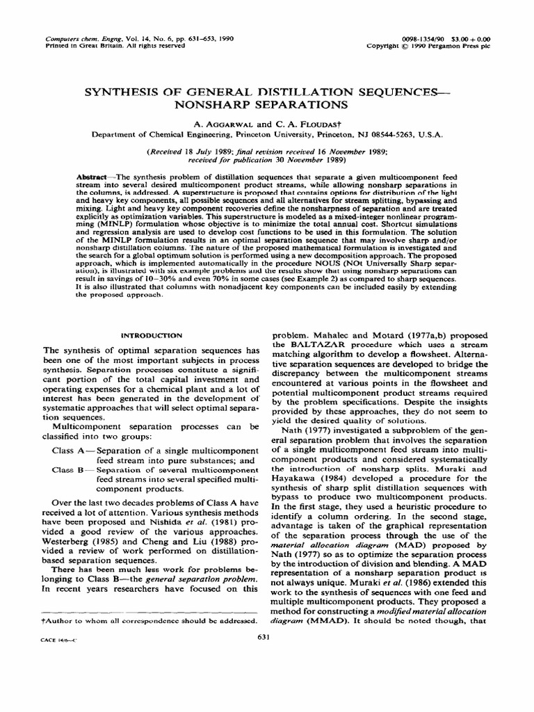 Synthesis of General Distillation Sequences-Nonsharp Separations | PDF | Mathematical ...