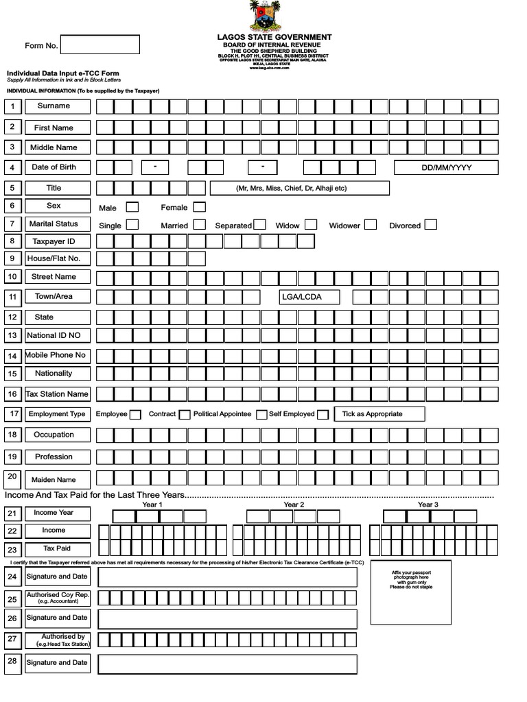 ETCC Application Form - Lagos State | Government Finances | Taxes