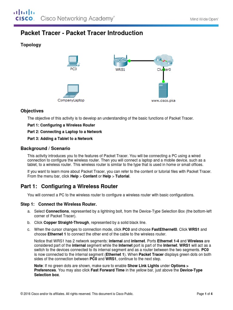 1.3.2.6 Packet Tracer - Packet Tracer Introduction | PDF | Ip Address | Router (Computing)