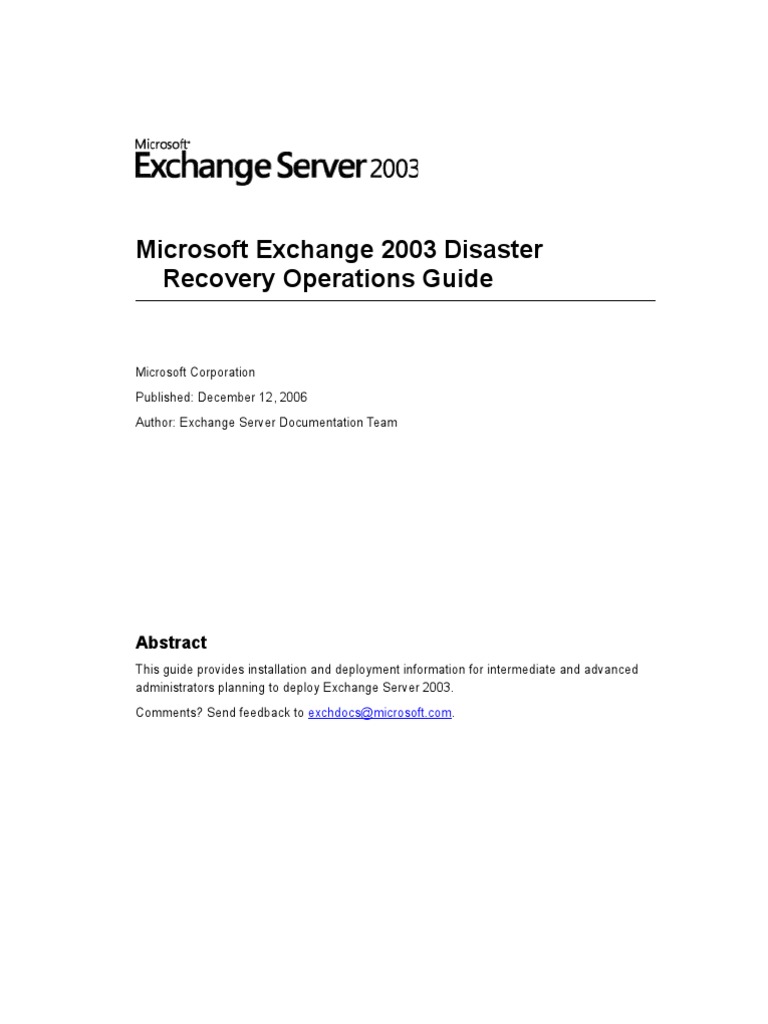 Microsoft Exchange Server 2003 Disaster Recovery Operations Guide Drops ...