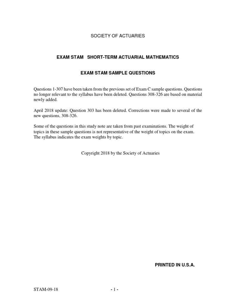 2018 04 Exam Stam Questions | PDF | Type I And Type Ii Errors | Poisson ...