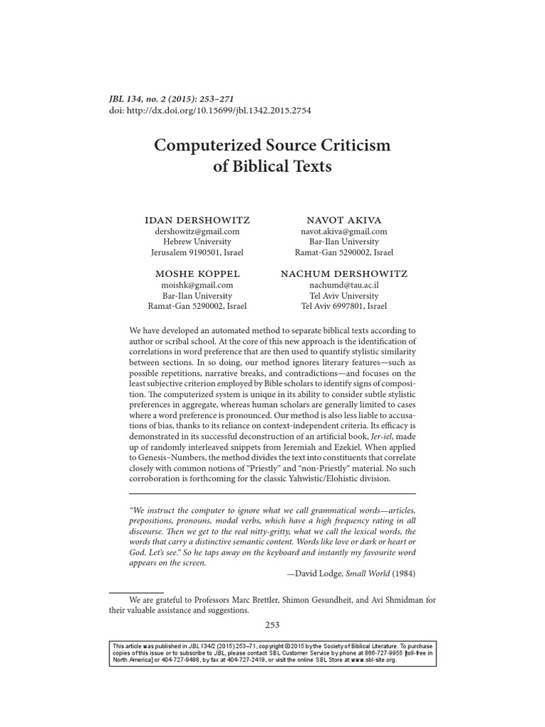 Computerized Source Criticism of Biblica PDF | PDF | Statistical ...