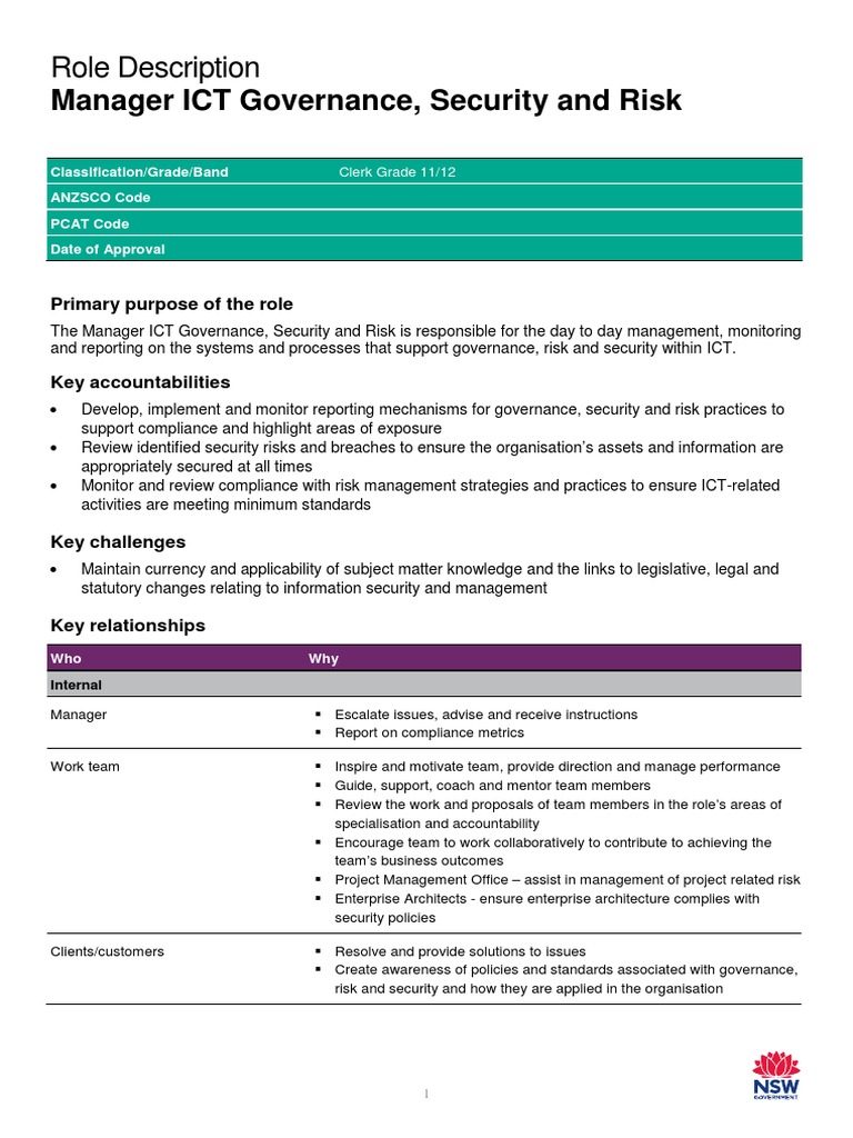Manager ICT Governance Security and Risk | PDF | Strategic Management ...