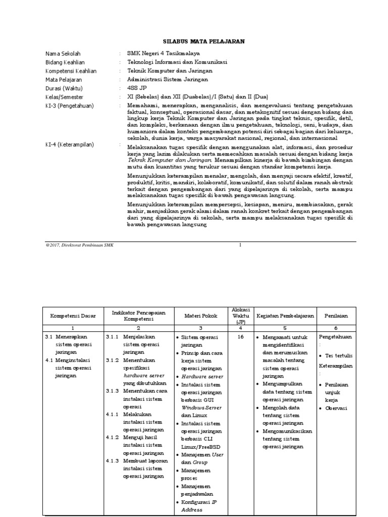 Silabus C3 TKJ - Administrasi Sistem Jaringan | PDF