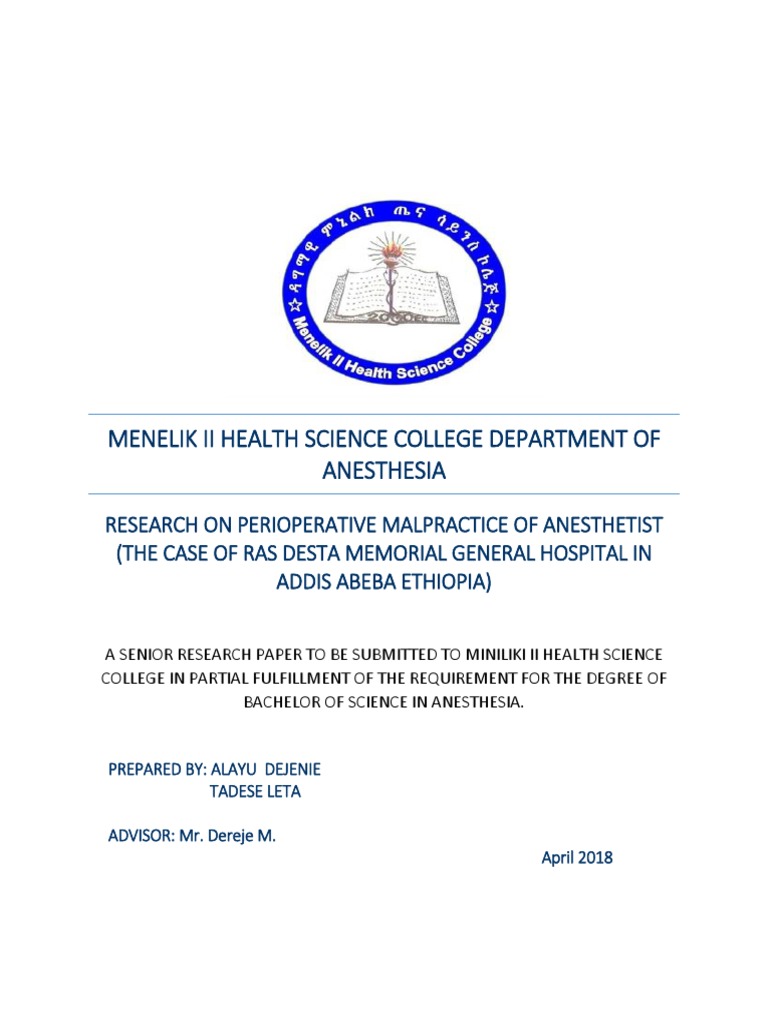 Anesthesia Malpractice Research at Ras Desta Hospital | PDF ...