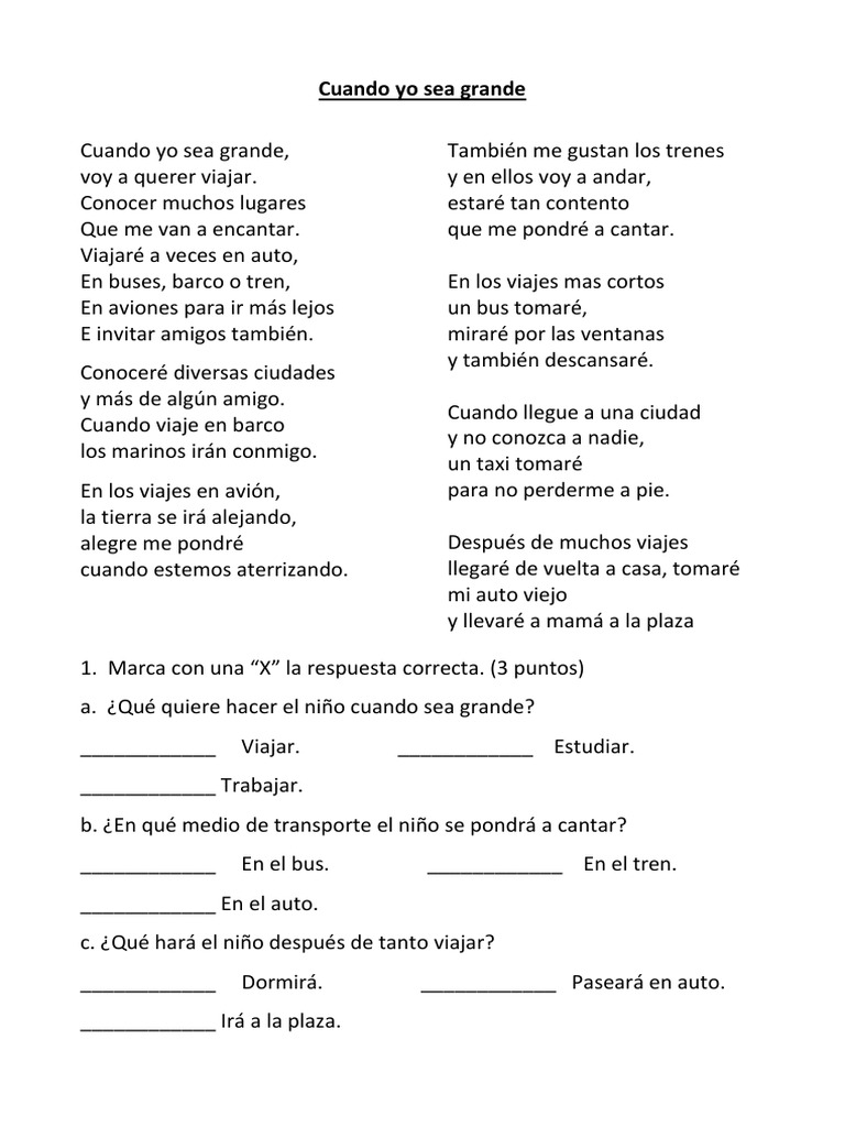 Cuando yo sea grande: un viaje soñado | PDF